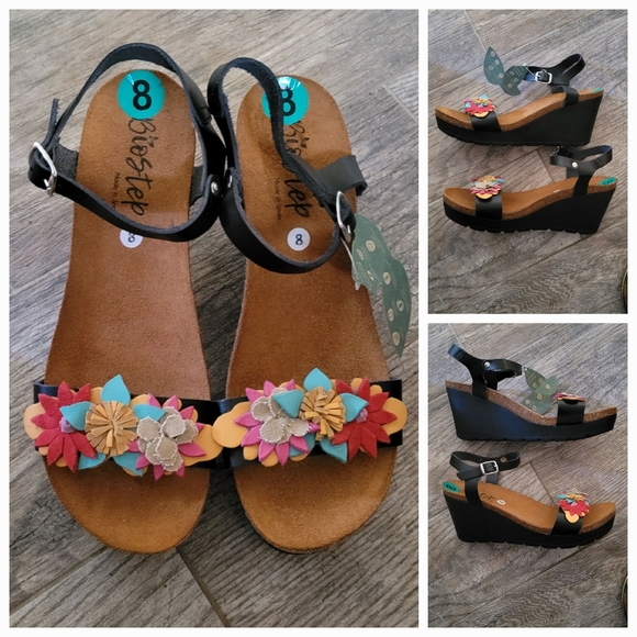 Biostep | Shoes | Biostep Milo Boho 3d Floral Wedge Sandals Leather ...